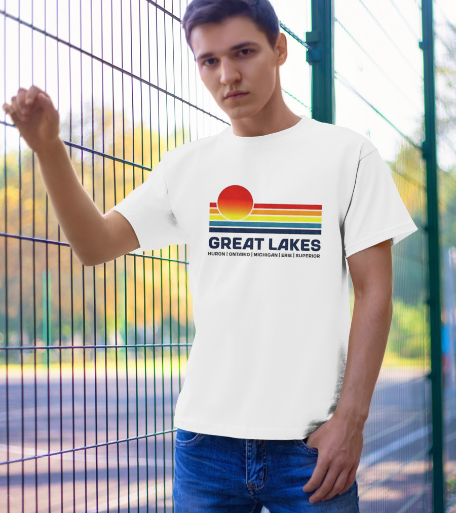 Great Lakes Huron Ontario Michigan Erie Superior Sunset T-Shirt