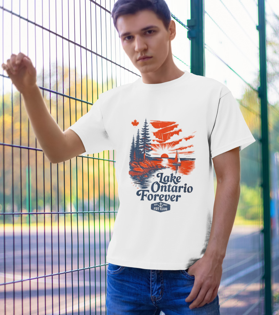 Lake Ontario Forever Sunset Sailboat FDT Club Canada Maple Leaf Scenery T-Shirt