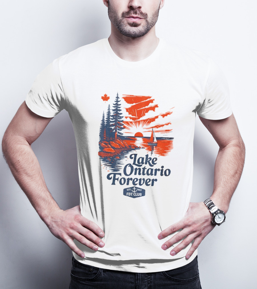 Lake Ontario Forever Sunset Sailboat FDT Club Canada Maple Leaf Scenery T-Shirt
