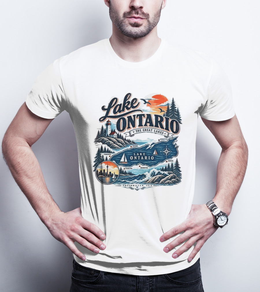 Lake Ontario The Great Lakes Map Toronto Hamilton Rochester Freshwater Sea T-Shirt