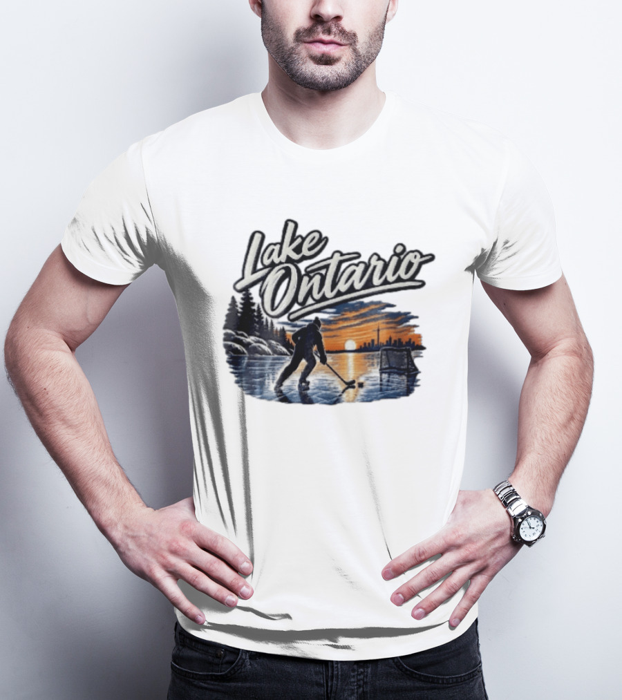 Lake Ontario Ice Hockey Player Skating Sunset Toronto Skyline T-Shirt
