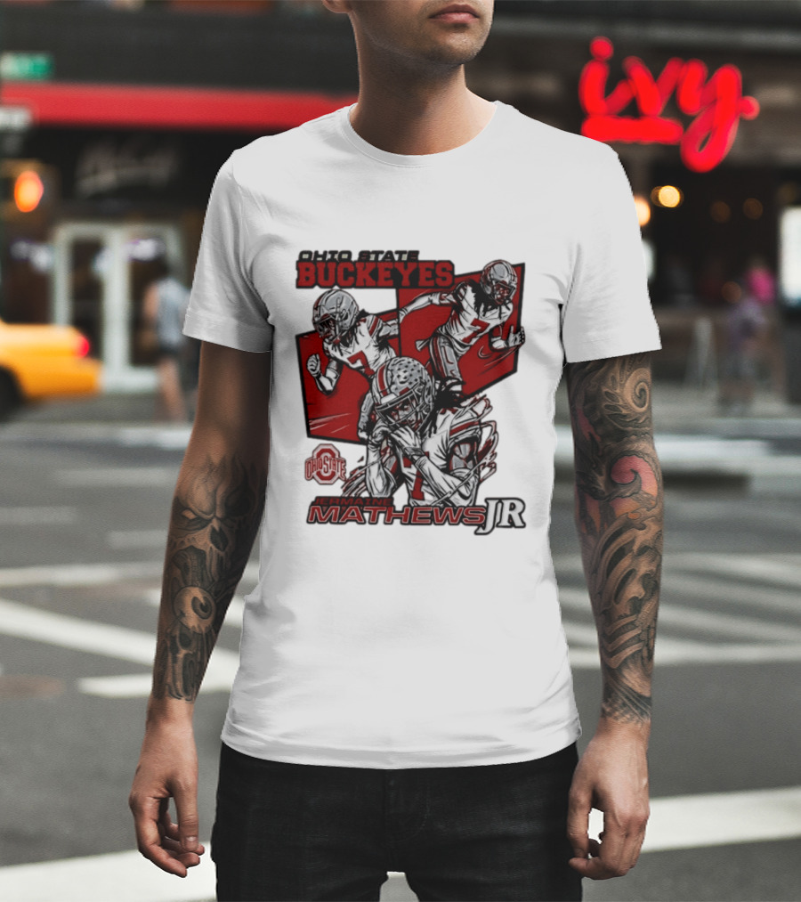 Ohio State Buckeyes Jermaine Mathews Jr. Comic Football Action T-Shirt