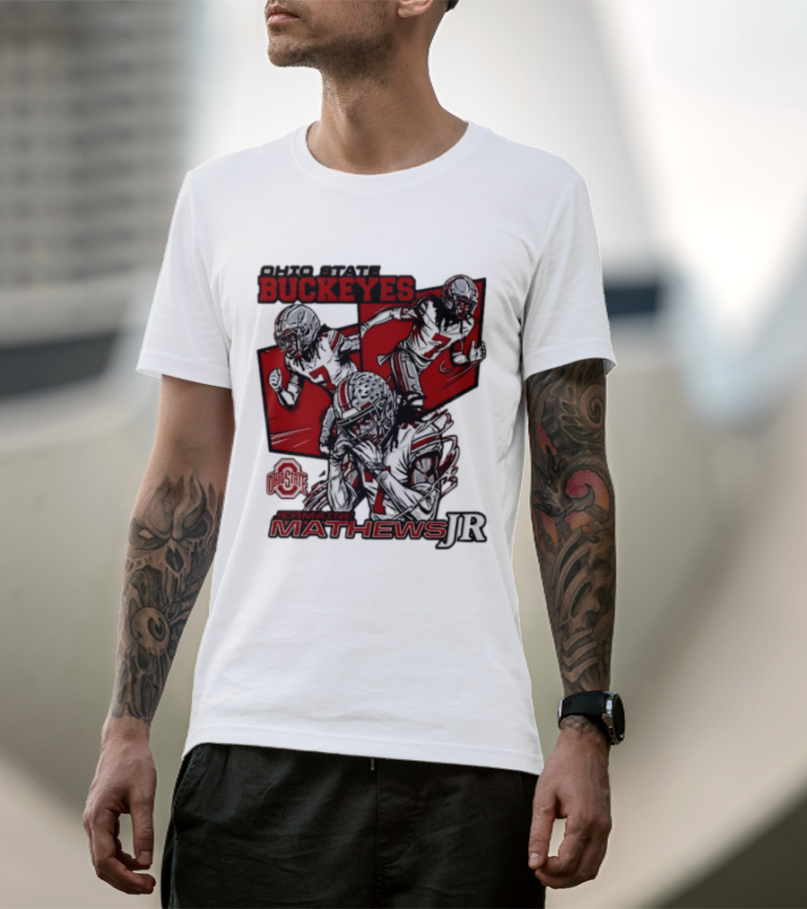 Ohio State Buckeyes Jermaine Mathews Jr. Comic Football Action T-Shirt
