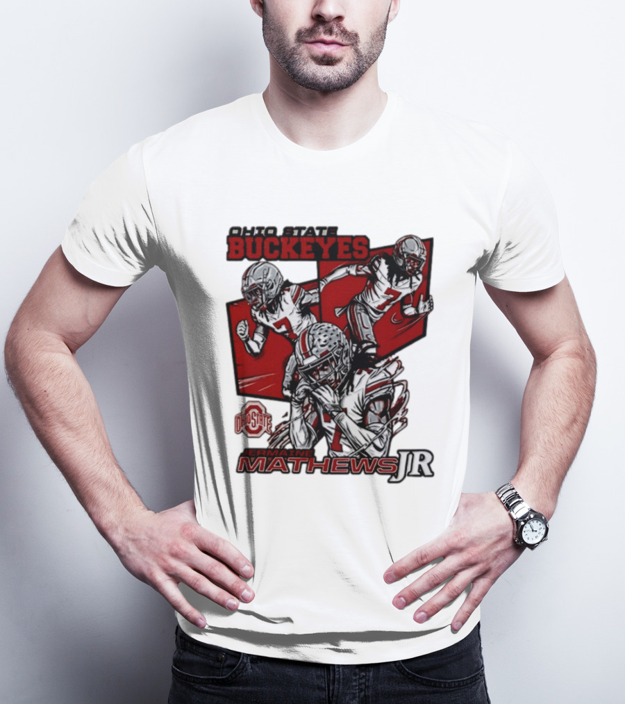 Ohio State Buckeyes Jermaine Mathews Jr. Comic Football Action T-Shirt