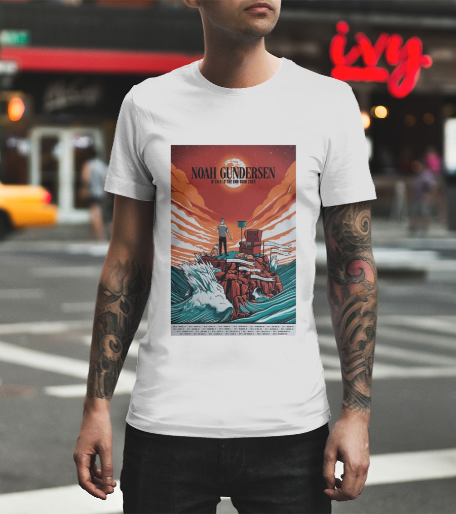 Noah Gundersen If This Is The End Tour 2023 Dramatic Ocean Waves Red Sky T-Shirt