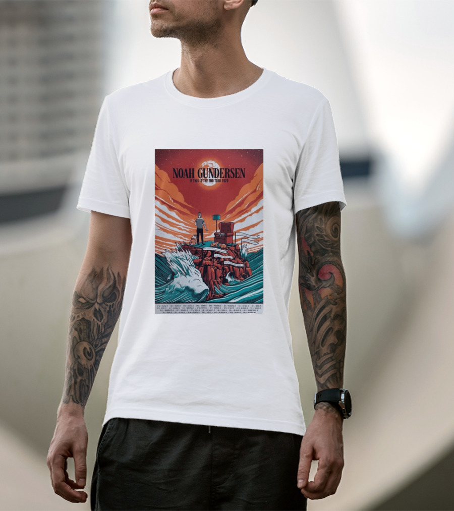 Noah Gundersen If This Is The End Tour 2023 Dramatic Ocean Waves Red Sky T-Shirt