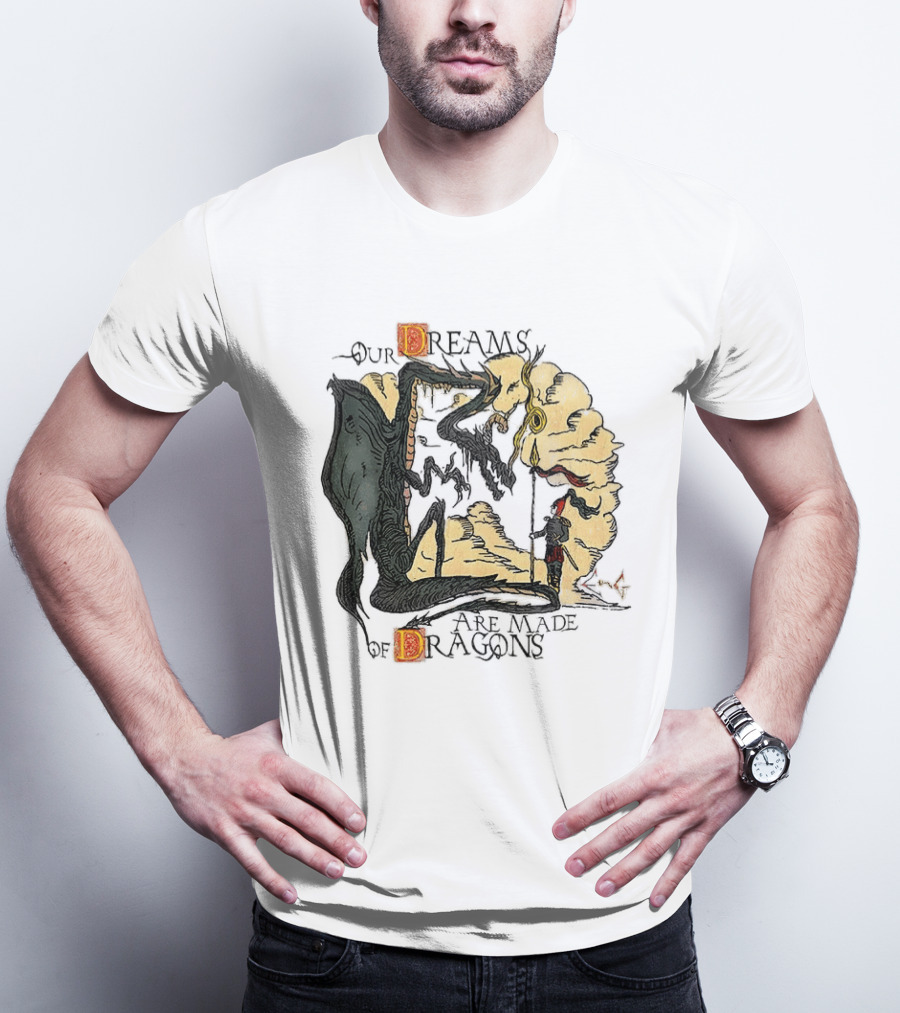Our Dreams Are Made Of Dragons Artwork Yellow Red Black Fantasy T-Shirt