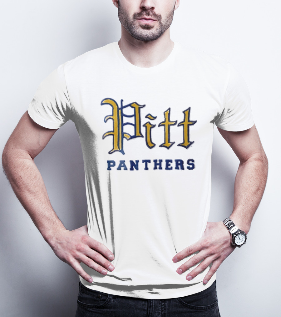 Pittsburgh Panthers Pitt Gold Gothic Script Block Lettering T-Shirt