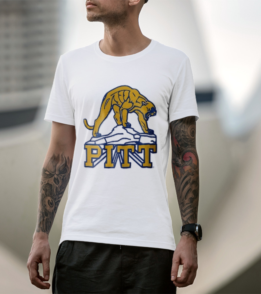 Pittsburgh Panthers Pitt Gold Panther Standing On Rock T-Shirt