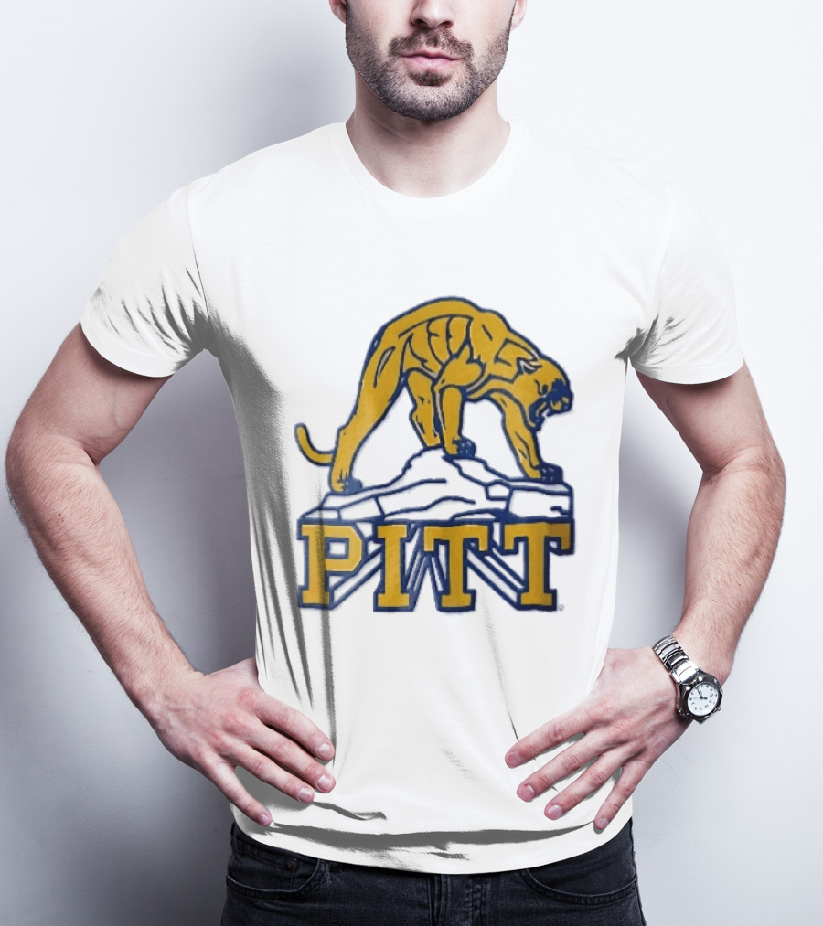 Pittsburgh Panthers Pitt Gold Panther Standing On Rock T-Shirt