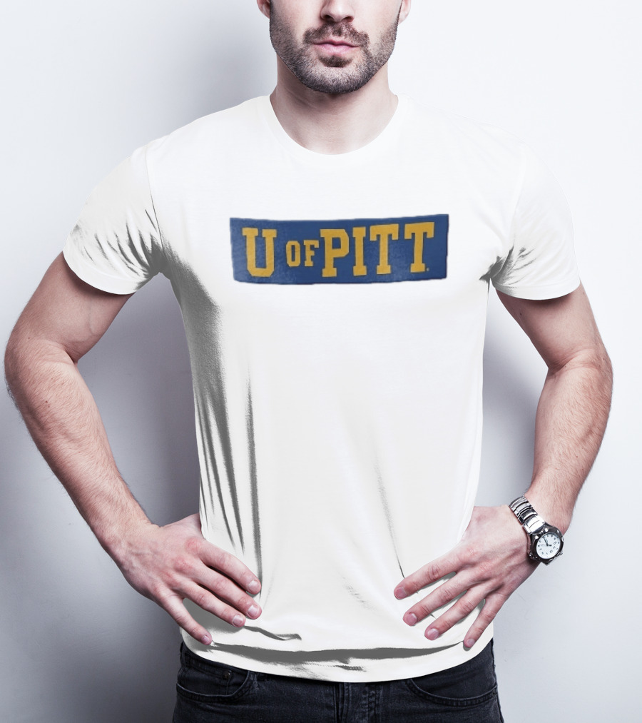 U Of Pitt Blue Wooden Board Yellow Lettering T-Shirt