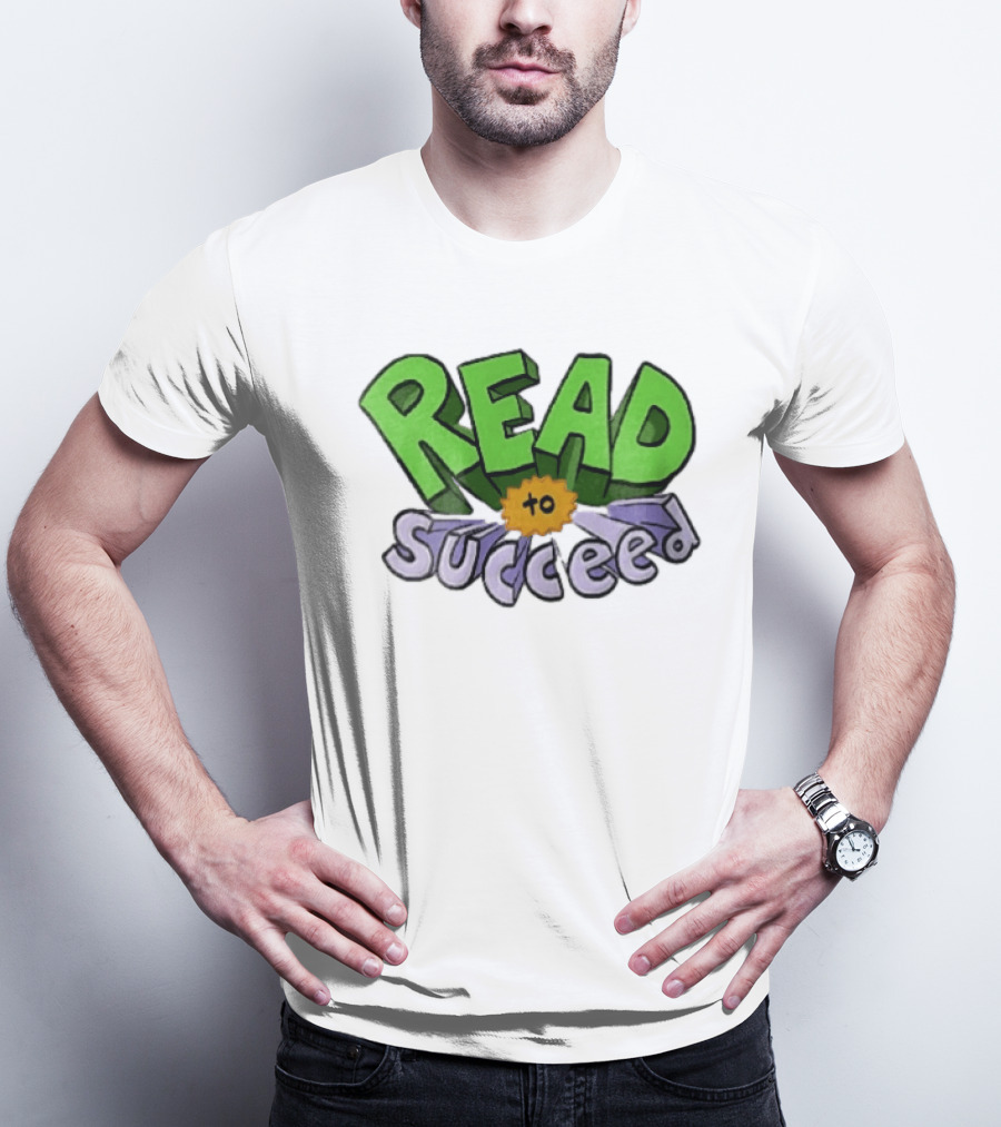 Read To Succeed Green Purple 3D Block Orange Burst Cartoon T-Shirt