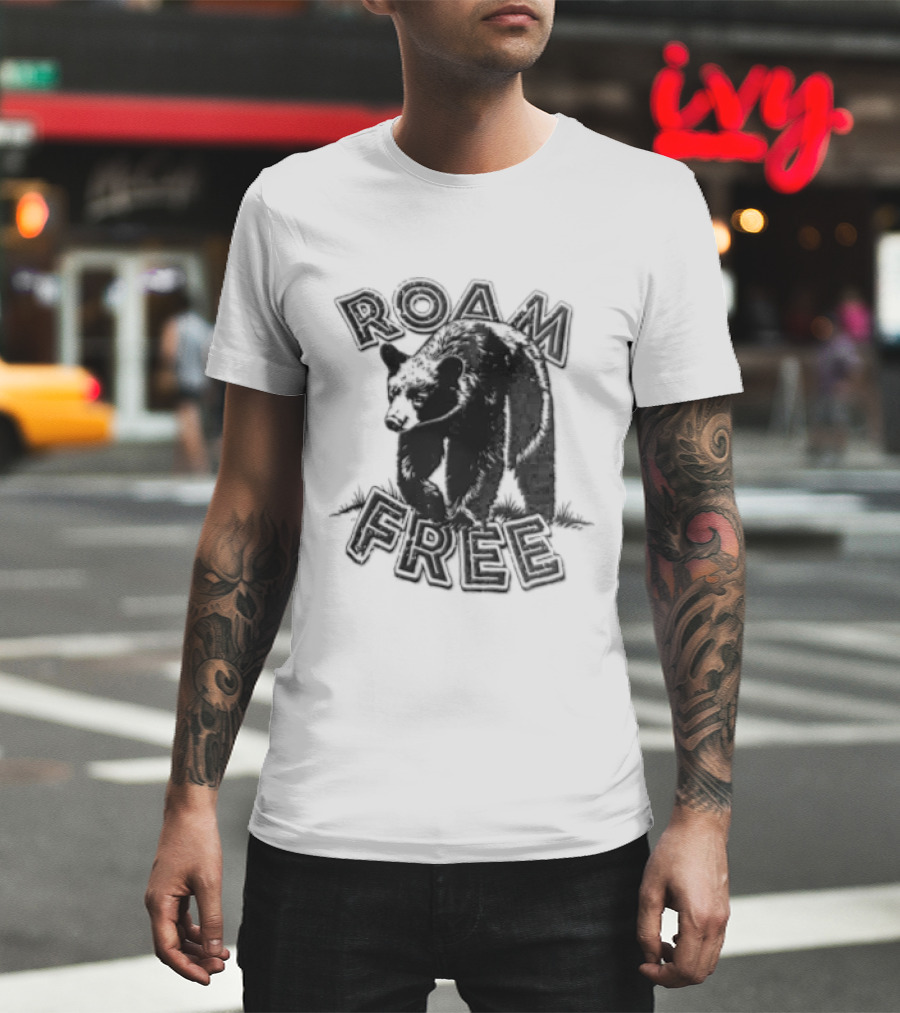 Roam Free Black Bear Distressed Walking Grass T-Shirt