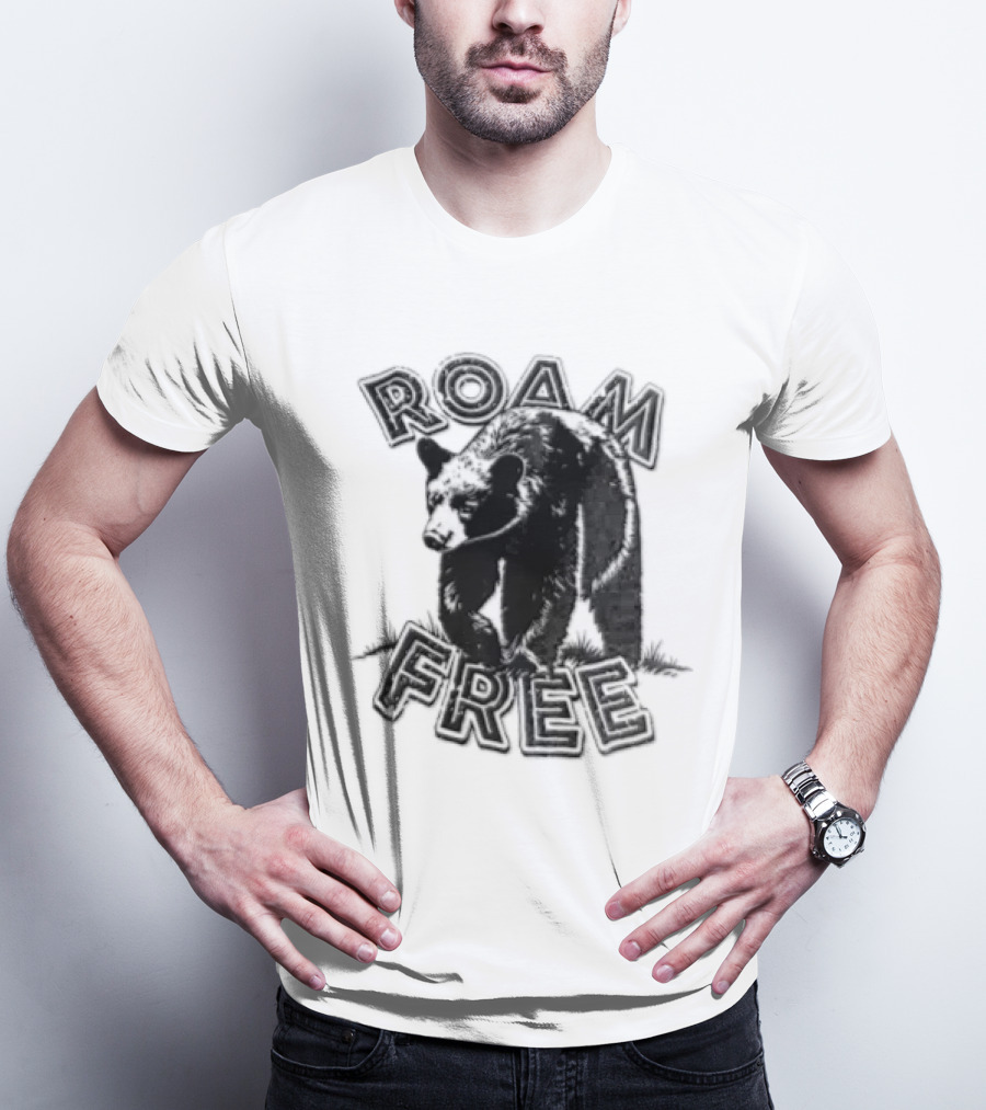 Roam Free Black Bear Distressed Walking Grass T-Shirt