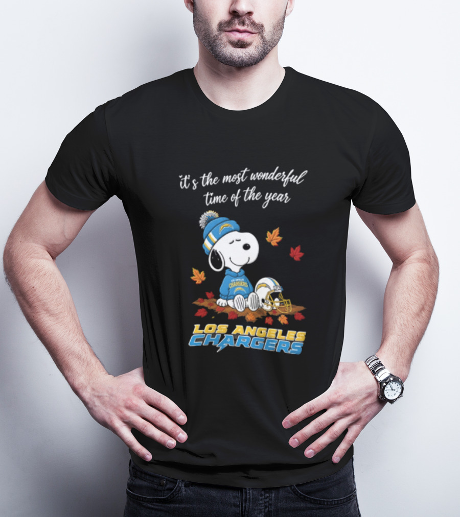 It's The Most Wonderful Time Of The Year Snoopy Los Angeles Chargers Beanie Autumn Leaves Football Helmet T-Shirt