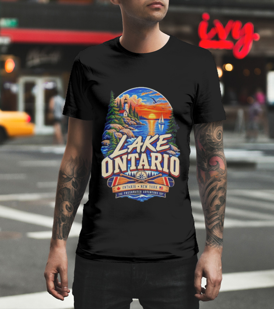 Lake Ontario New York Freshwater Adventure Sunset Sailboat Scene T-Shirt