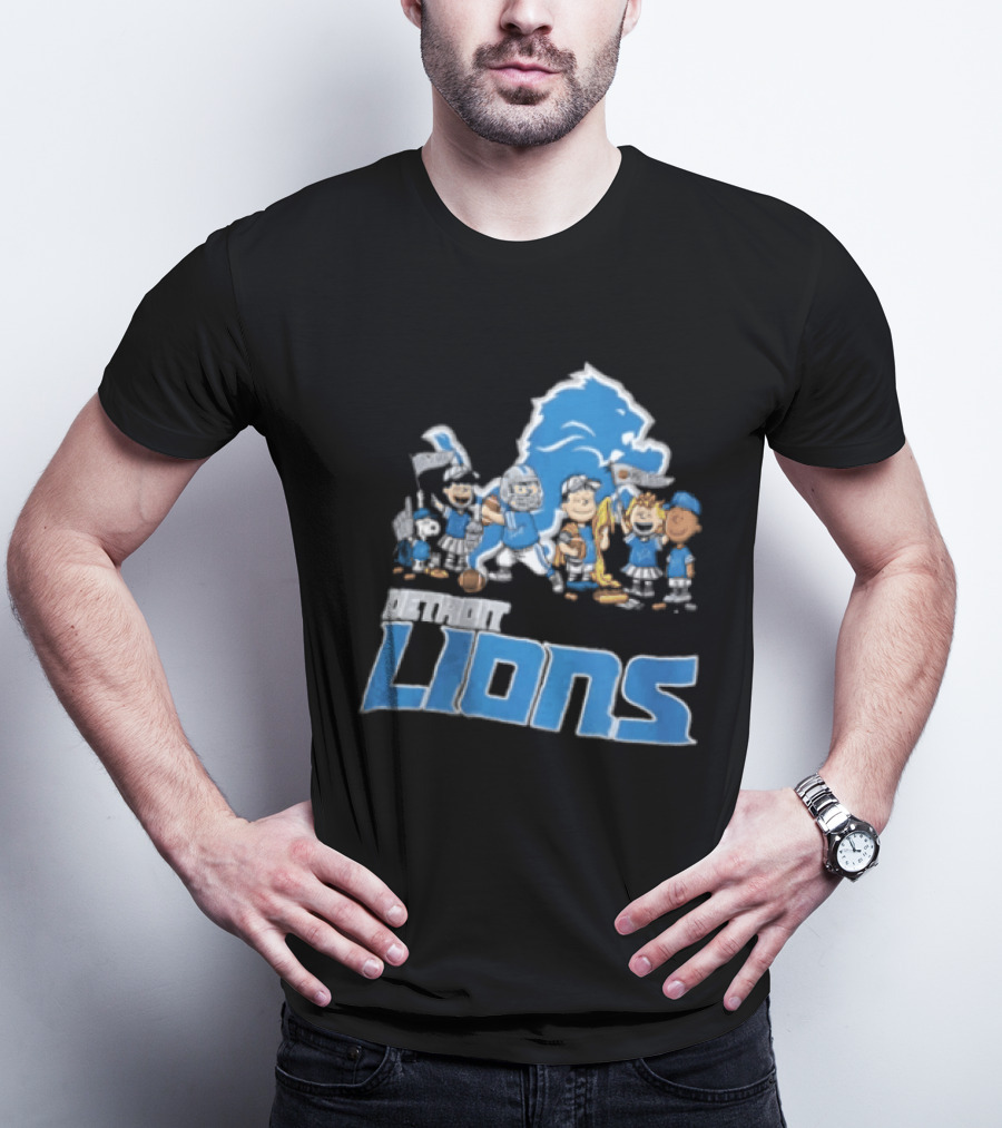 Detroit Lions Charlie Brown Lucy Van Pelt Snoopy Cartoon Football Team T-Shirt