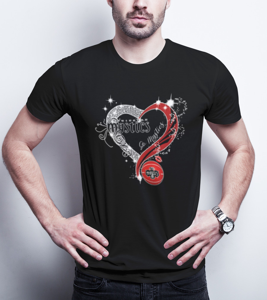 Mystics Heart Red Glitter Diamond Washington Basketball WNBA T-Shirt