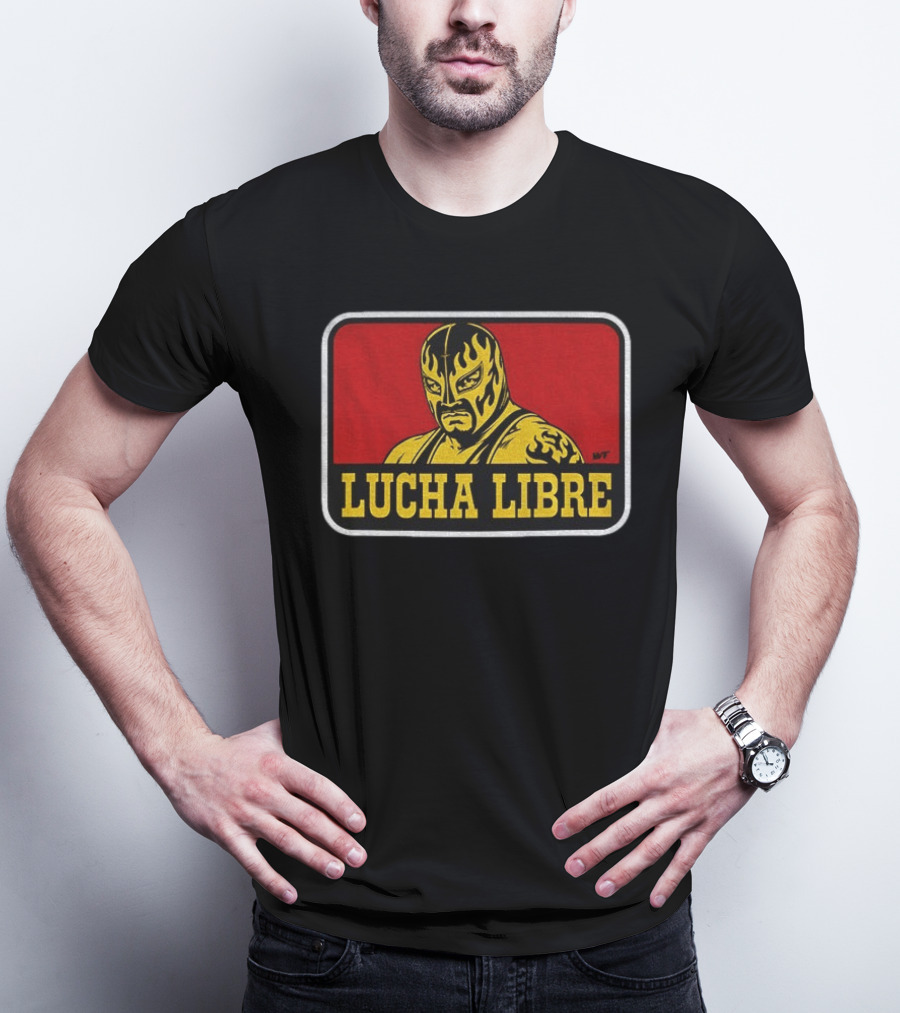 Lucha Libre Masked Wrestler Flames Tattoo Art Mexican Culture T-Shirt