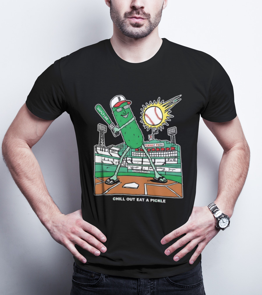Grillo's Pickles Fenway Park Baseball Chill Out Eat A Pickle T-Shirt