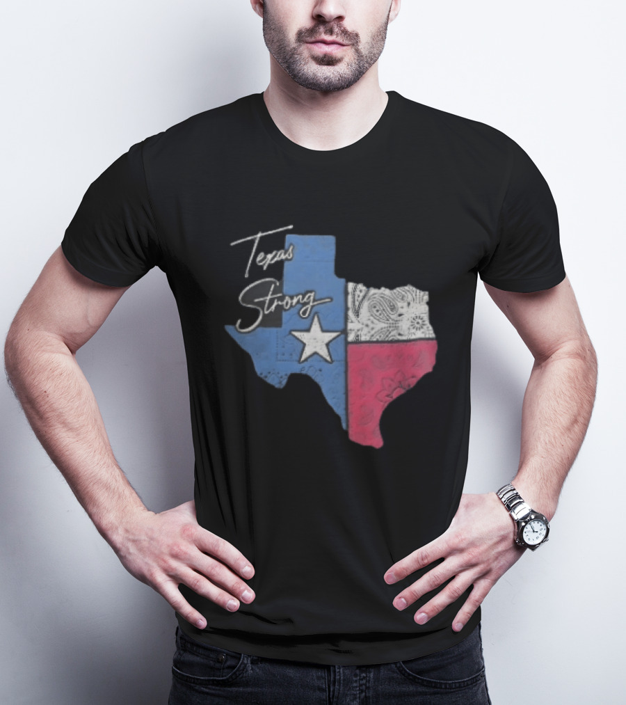 Texas Strong Lone Star Map Paisley Bandana Distressed T-Shirt