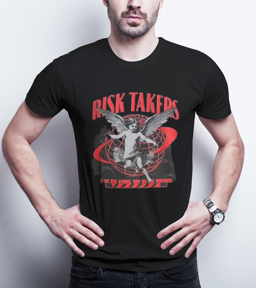 Risk Takers Winged Cherub If You Risk Nothing Then You Risk Everything Red Grid Globe T-Shirt