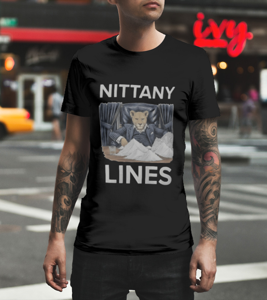 Nittany Lines Lion Tony Montana Pinstripe Suit Powder Pile T-Shirt