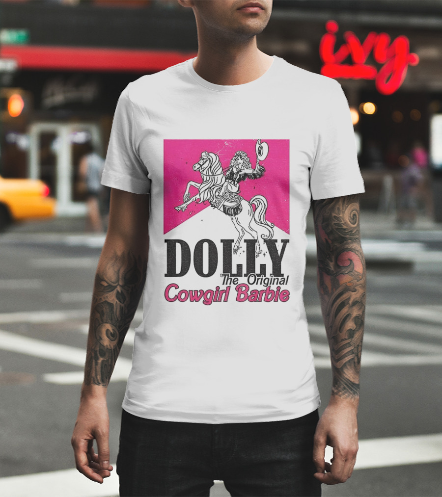 Dolly The Original Cowgirl Barbie Pink Riding Horse T-Shirt