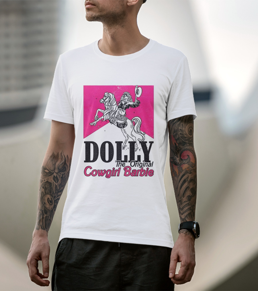 Dolly The Original Cowgirl Barbie Pink Riding Horse T-Shirt