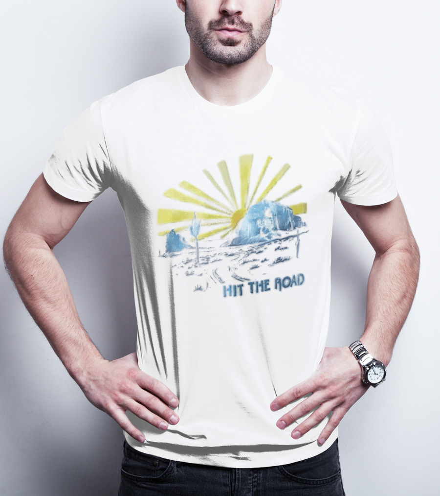 Hit The Road Sunburst Desert Mountains Saguaro Cactus T-Shirt