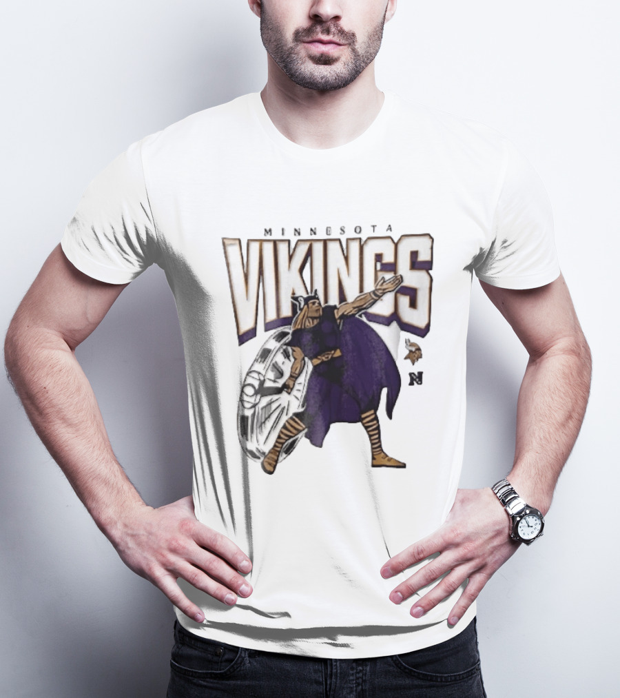 Minnesota Vikings Horned Helmet Warrior With Chrome Shield And Purple Cape T-Shirt