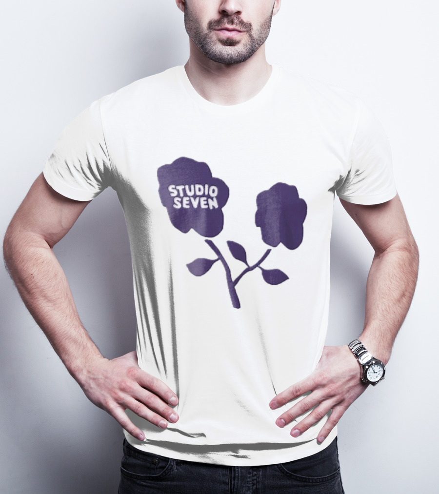 Studio Seven Hand Drawn Purple Flowers Stem Leaves T-Shirt