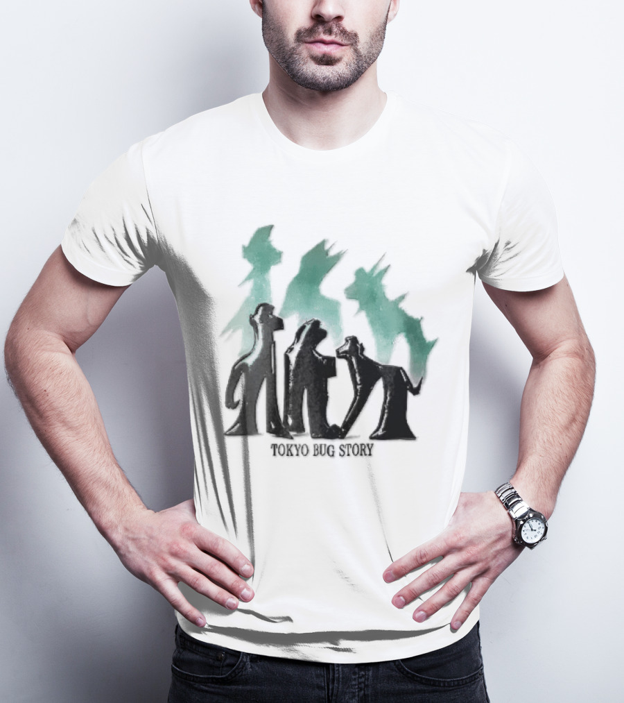 Tokyo Bug Story Glossy Black Figures Green Watercolor Shadows T-Shirt