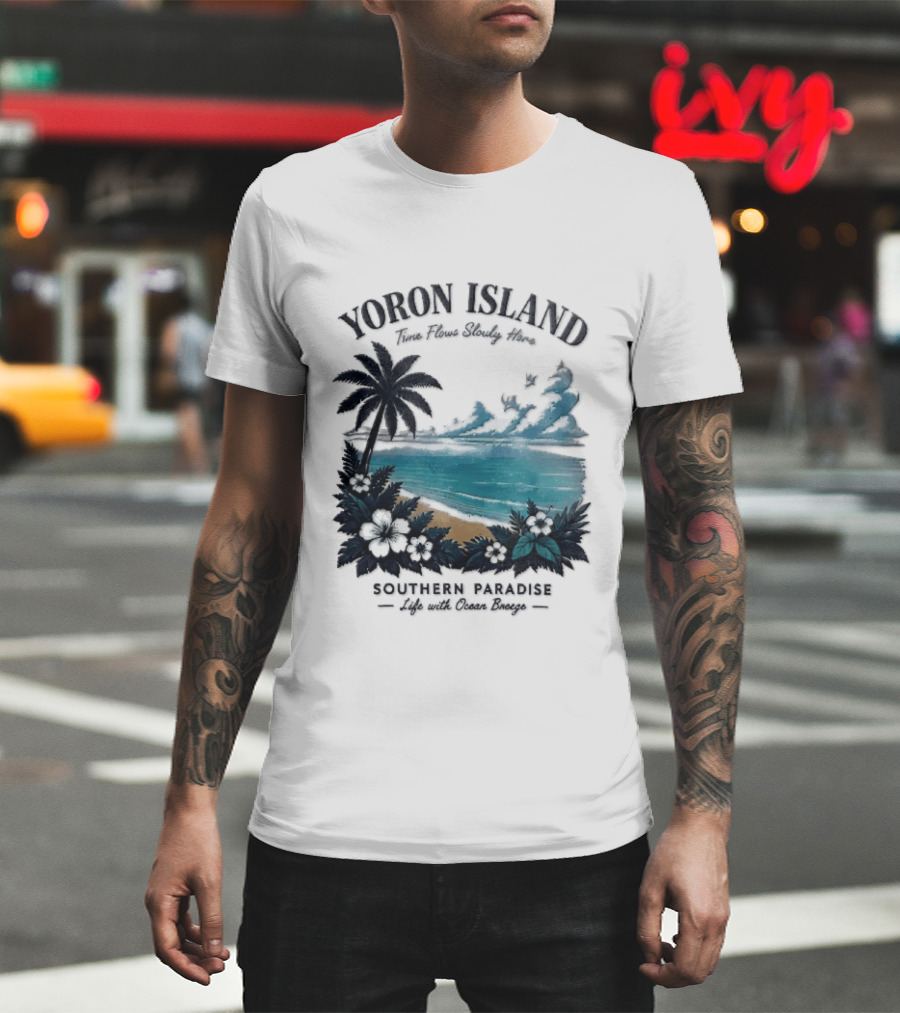 Yoron Island Southern Paradise Ocean Breeze Palm Tree Beach Hibiscus T-Shirt