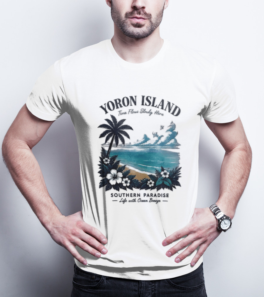 Yoron Island Southern Paradise Ocean Breeze Palm Tree Beach Hibiscus T-Shirt