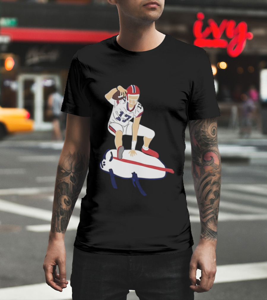 Josh Allen 17 Buffalo Football Skateboard Player Action T-Shirt