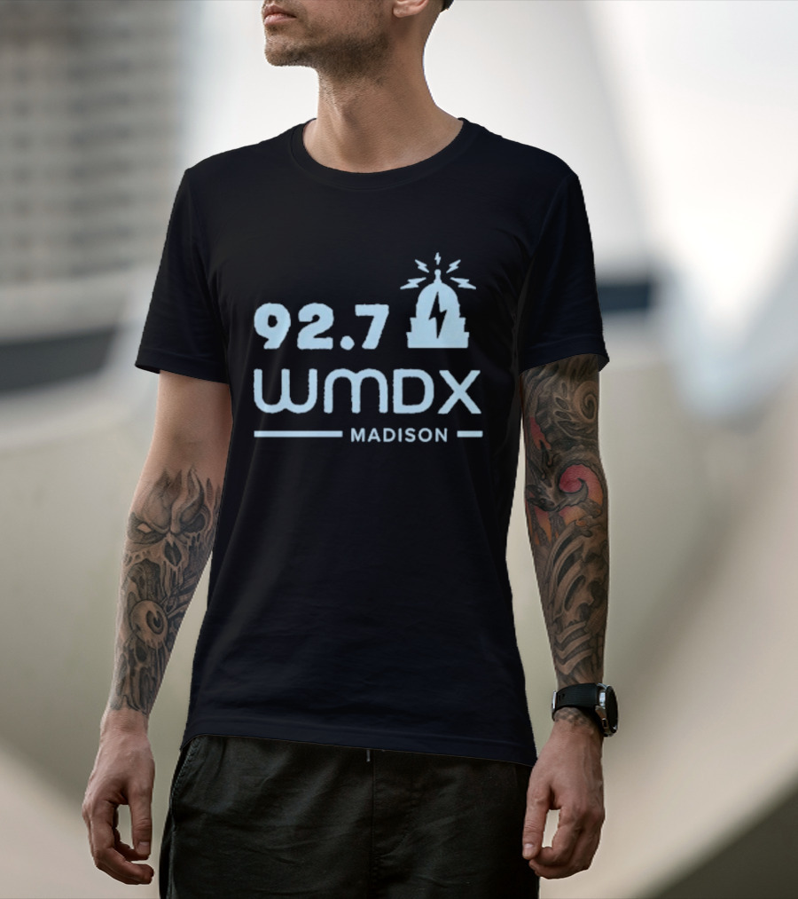 92.7 WMDX Madison Radio Station Civic Media Capitol Dome Lightning T-Shirt