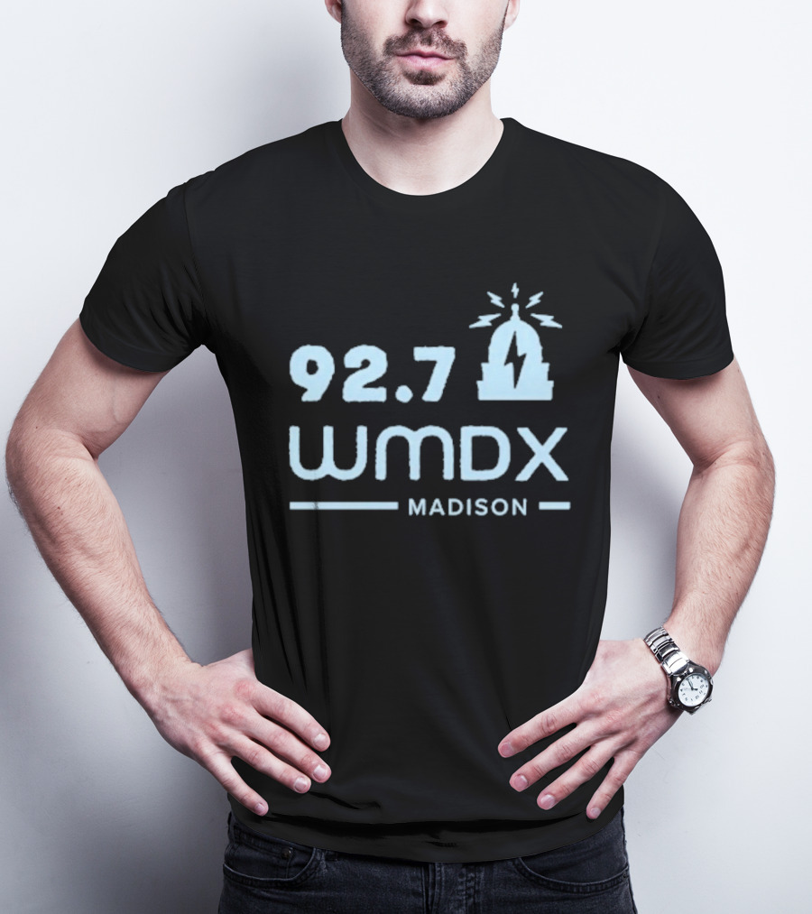 92.7 WMDX Madison Radio Station Civic Media Capitol Dome Lightning T-Shirt