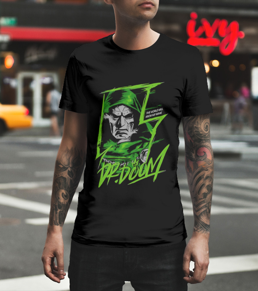 Masked Rebellion Dr Doom Comic Style Green T-Shirt