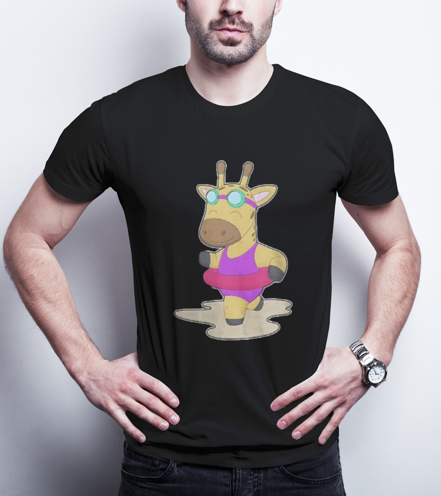 Giraffe Wearing Pink Swimsuit And Goggles With Inflatable Float Summer Fun T-Shirt