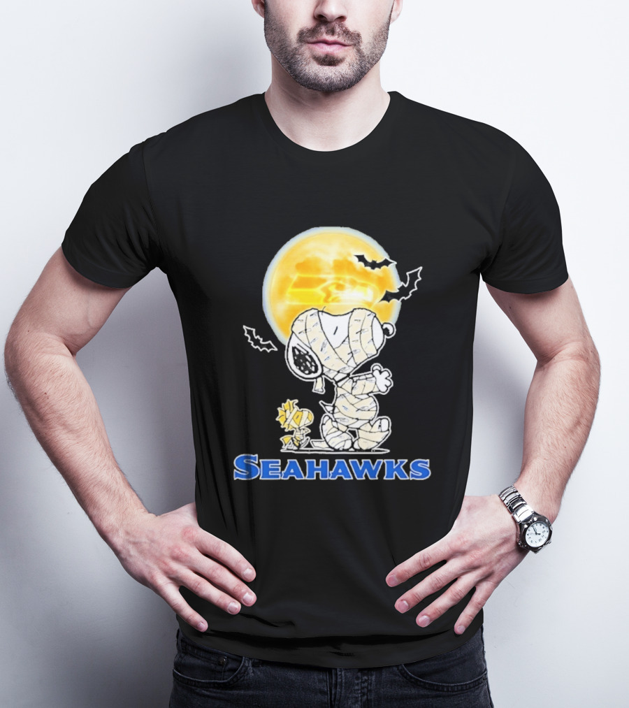 Seattle Seahawks Snoopy Mummy Halloween Moon T-Shirt