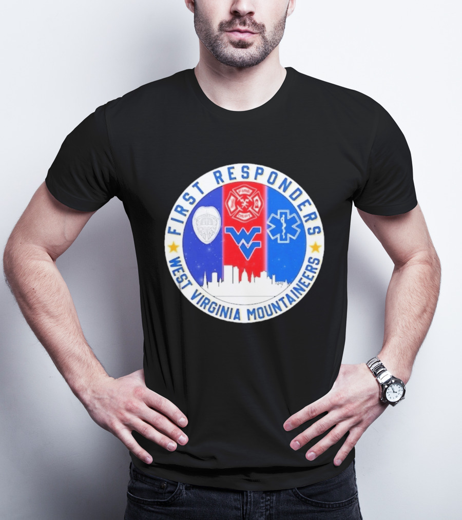 West Virginia Mountaineers First Responders Police Fire Department EMS Skyline T-Shirt