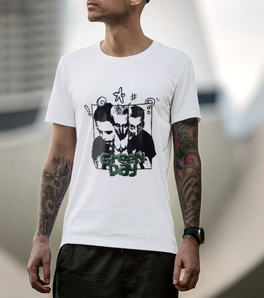 Green Day Billie Joe Armstrong Mike Dirnt Tre Trio High Contrast Doodles Stencil T-Shirt