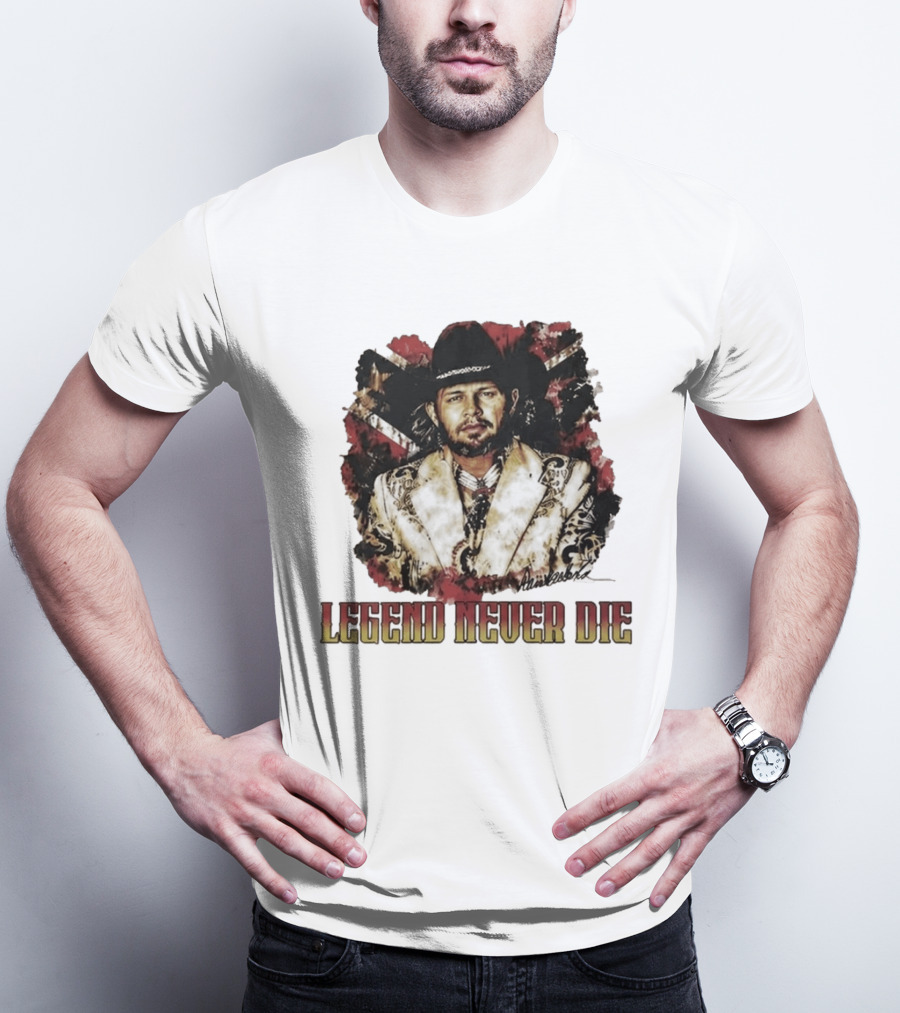 Hank Williams Jr. Legend Never Die Country Music Rebel Flag Cowboy Hat T-Shirt