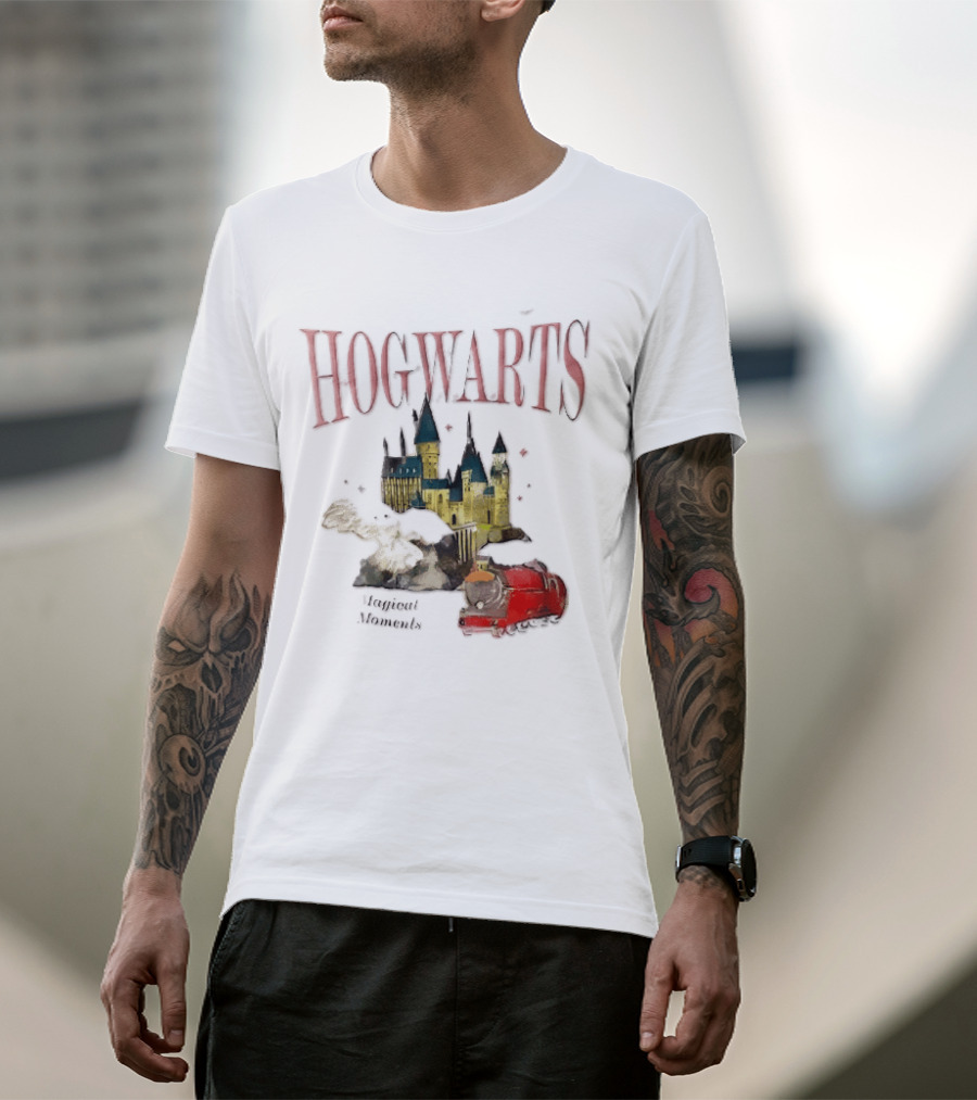 Hogwarts Castle Red Express Steam Train Magical Moments Hedwig Snowy Owl Watercolor T-Shirt
