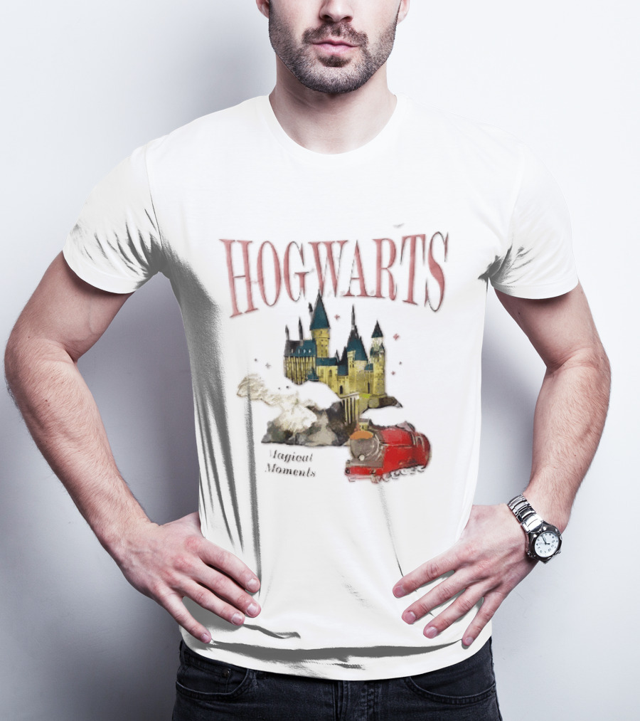 Hogwarts Castle Red Express Steam Train Magical Moments Hedwig Snowy Owl Watercolor T-Shirt