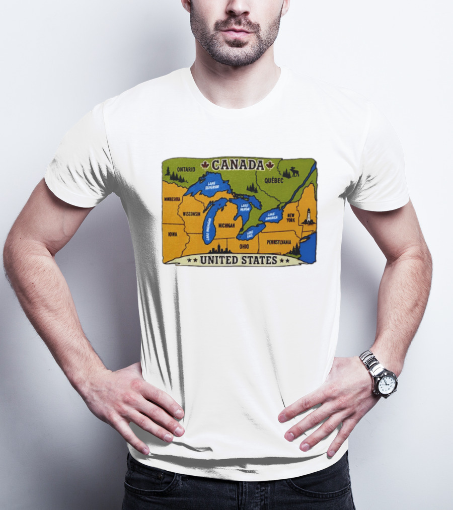 Map Of The Great Lakes Region Canada United States Ontario Québec Michigan Wisconsin New York Pennsylvania Minnesota Iowa T-Shirt