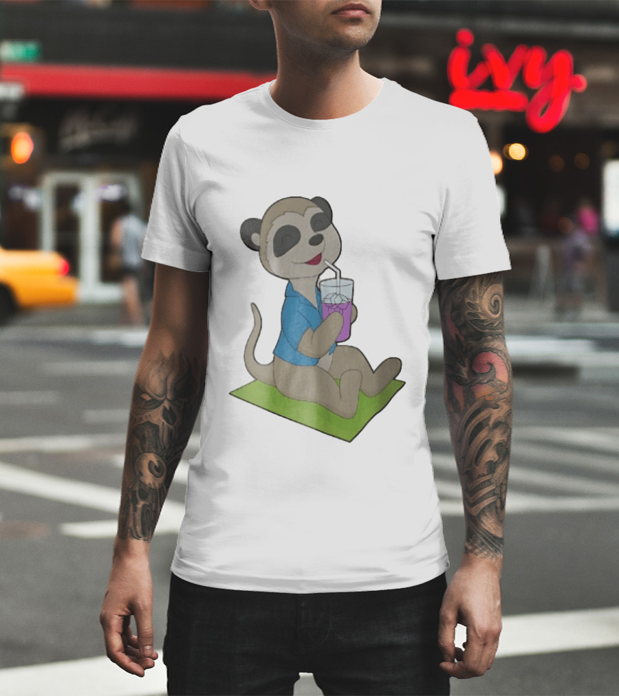 Meerkat Relaxing With Tropical Drink On Beach Towel Summer Fun T-Shirt