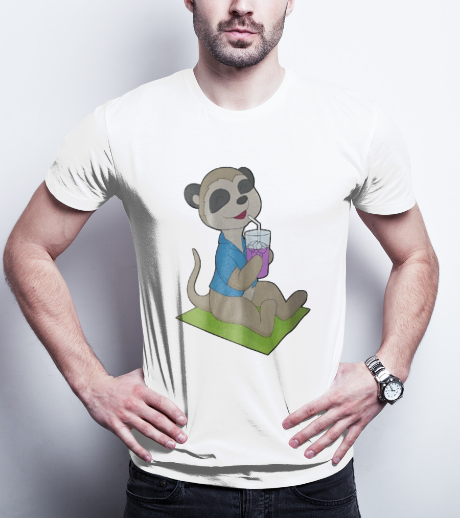 Meerkat Relaxing With Tropical Drink On Beach Towel Summer Fun T-Shirt