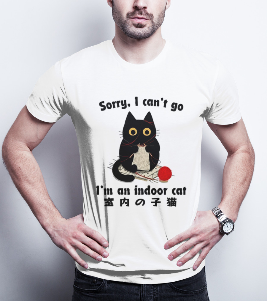 Sorry I Can't Go Knitting Indoor Cat Yarn Meme T-Shirt